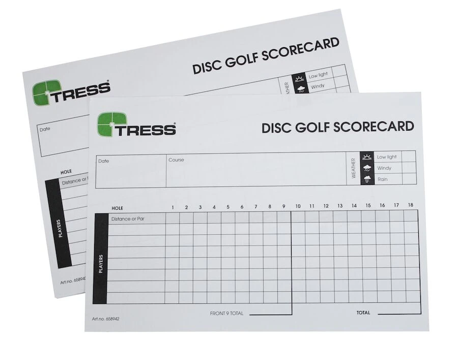 Scorekort til disc golf, blok med 50 kort | tressudemiljø.dk